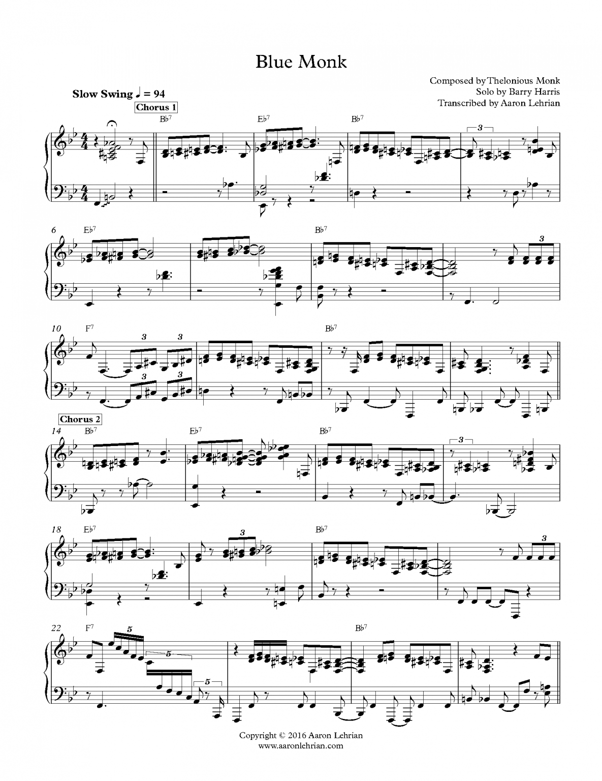 Blue Monk – Barry Harris – Aaron Lehrian